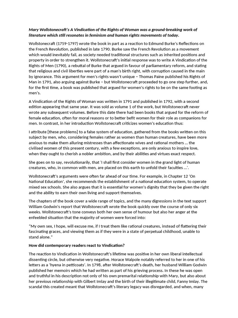 Wollstonecraft's Feminist Legacy Explained | PDF | Mary Wollstonecraft ...