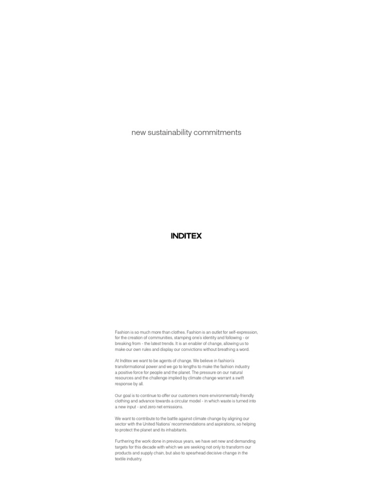 Inditex New Sustainability Commitments | PDF | Sustainability | Climate ...