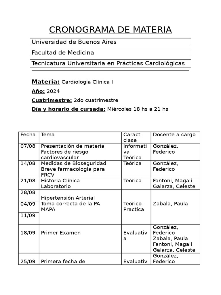 Cronograma CCI UBA 2024 | PDF | Medicina Interna | Epidemiología