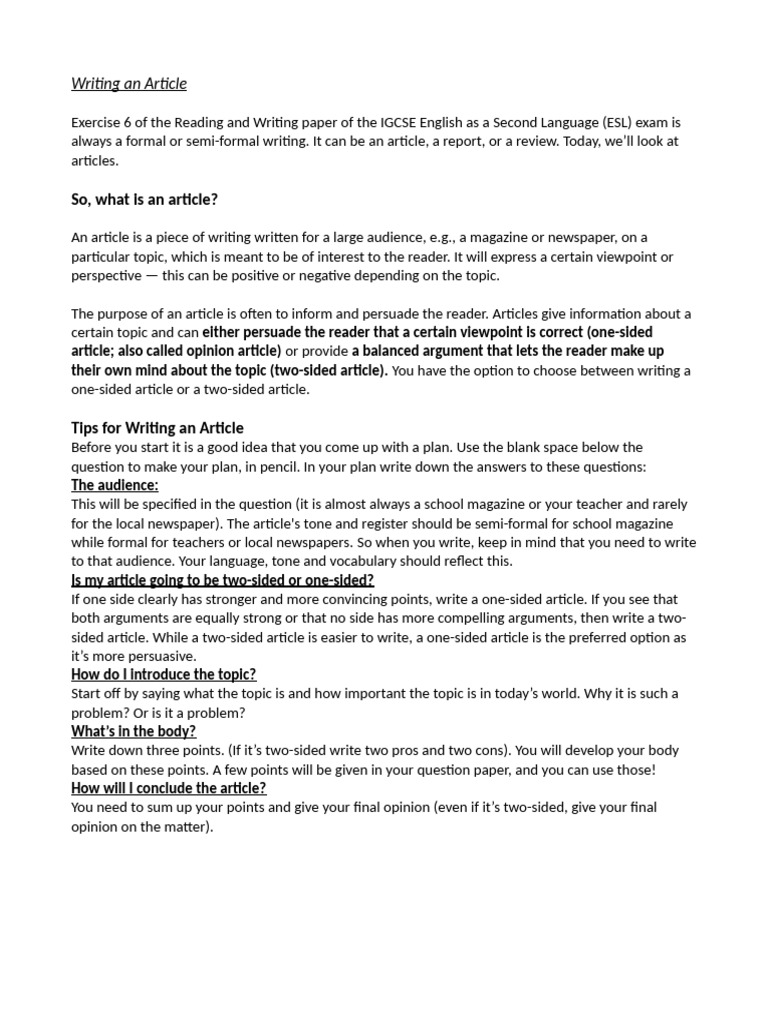 Article Writing | PDF | Question | Argument