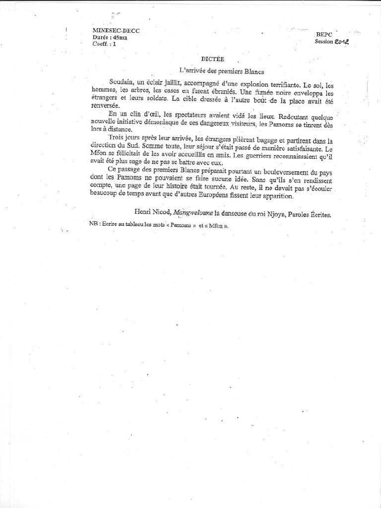 Orniformation Bepc Corrigé Epreuve Dictee 2012 | PDF