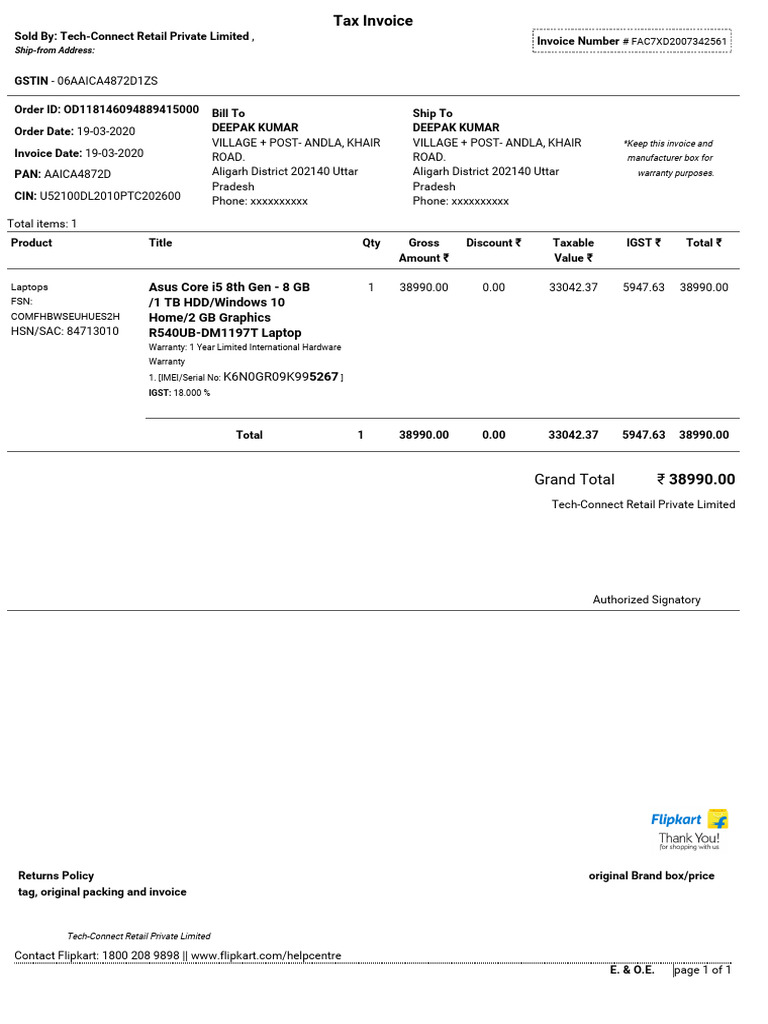 Invoice OD118146094889415000 | PDF | Computing