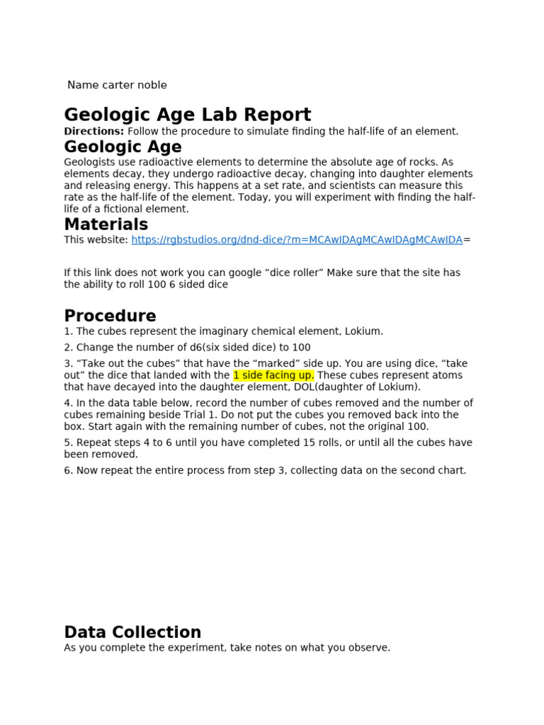 Geologic Age Lab Report | PDF | Chemical Elements | Radioactive Decay