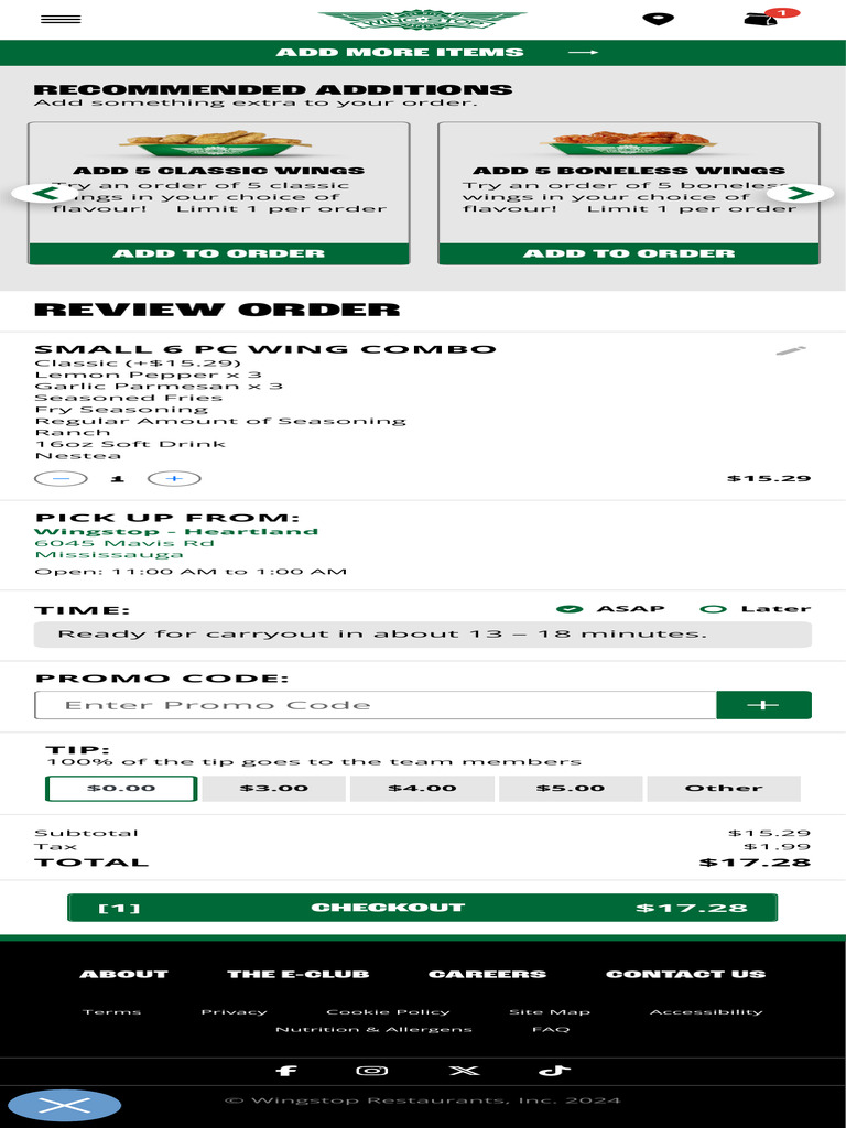 Your Cart Wingstop | PDF