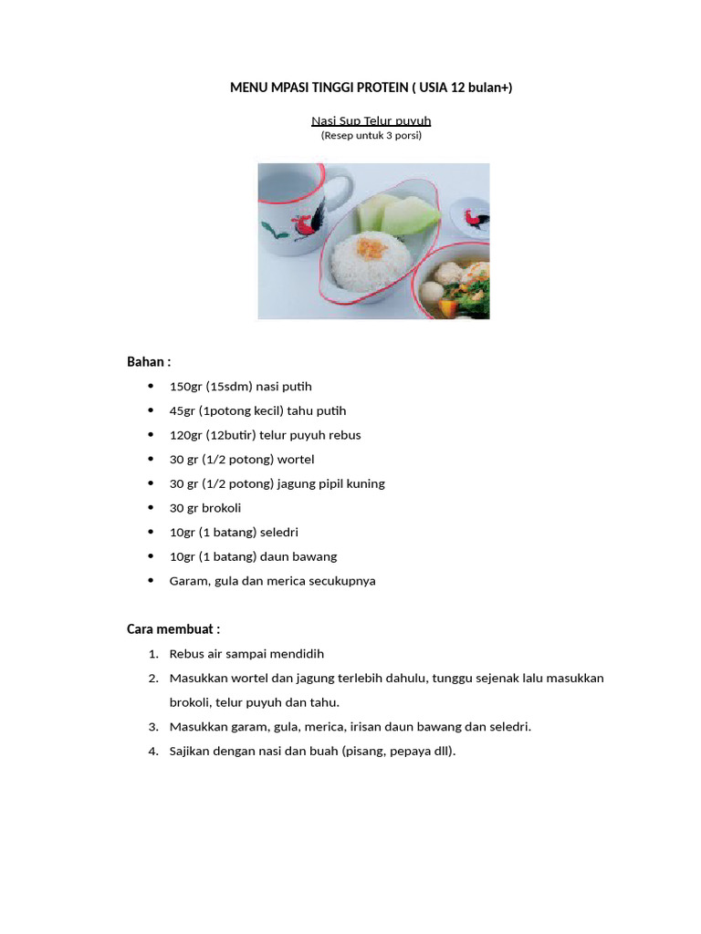 MENU MPASI TINGGI PROTEIN | PDF