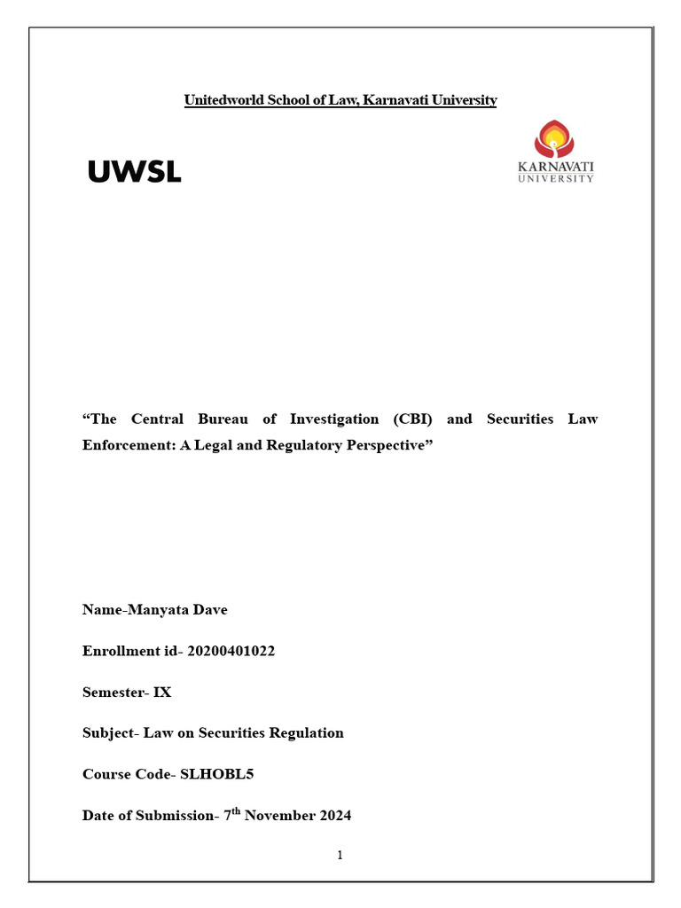 SCRA - The Central Bureau of Investigation (CBI) and Securities Law ...