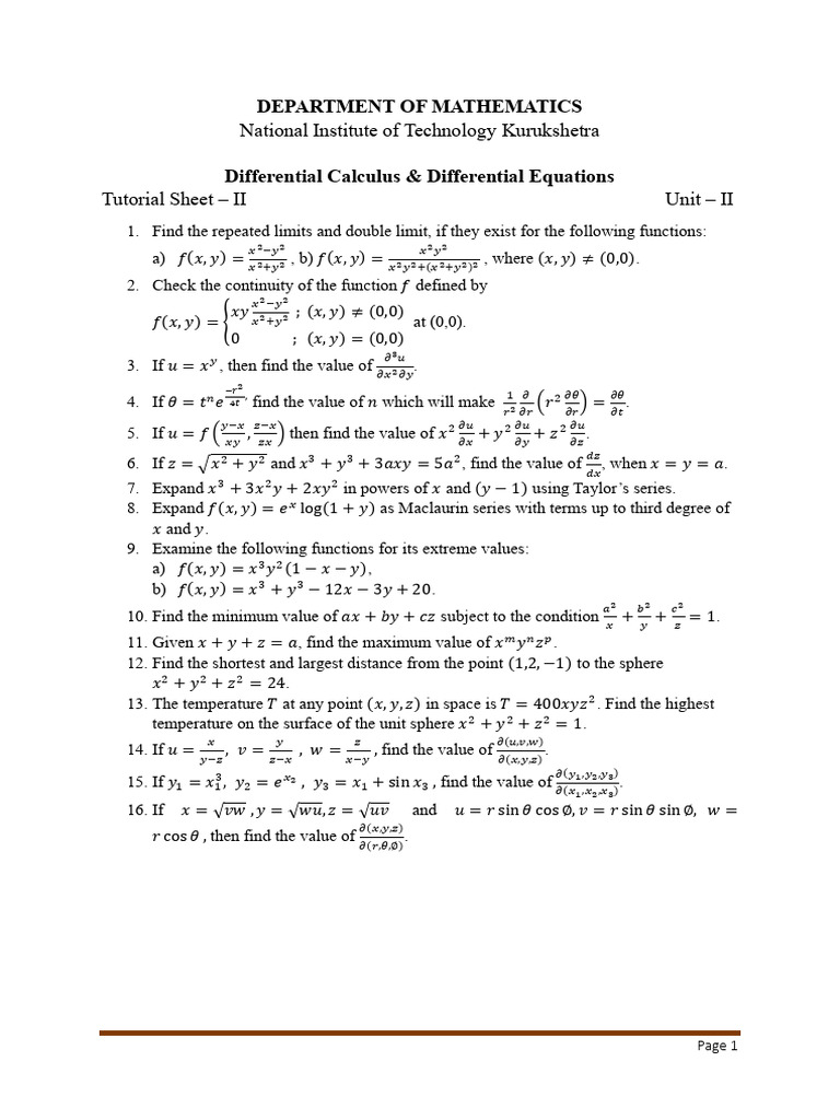 Tutorial Sheet-2 (Unit-2) | PDF | Differential Calculus | Mathematical Physics