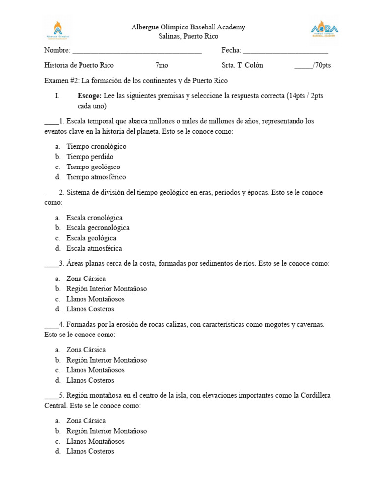 Examen #2 Historia de Puerto Rico | PDF | Placas tectónicas | Roca ...