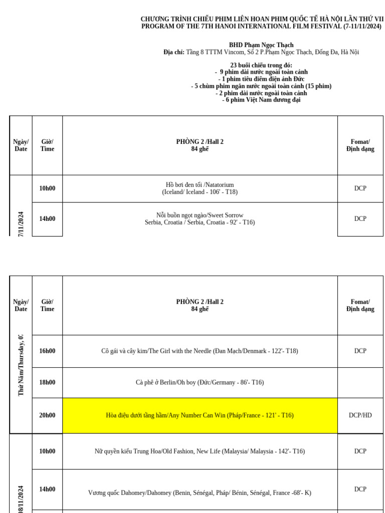 Lịch phim 18h ngày 2.11.2024.CGV.BHD | PDF
