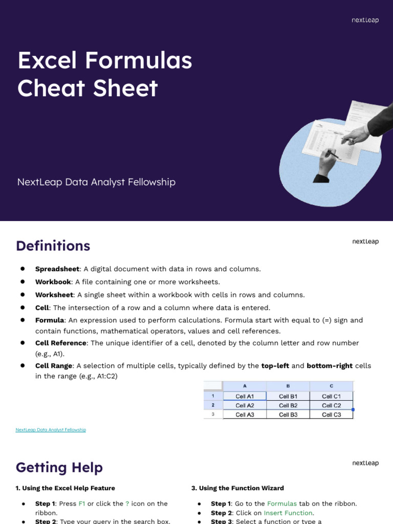 NextLeap Excel Formulas Cheat Sheet Compressed | PDF | Microsoft Excel | Standard Deviation