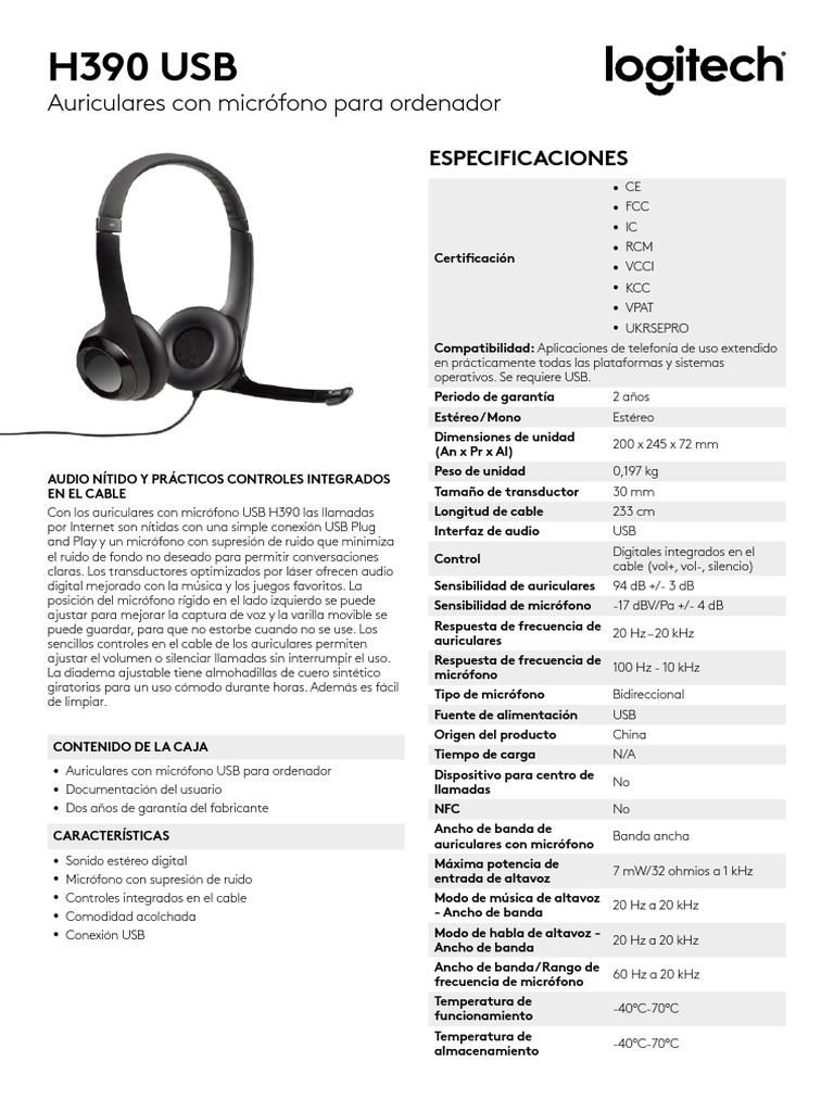 Hoja Tecnica LGT H390 - PDS - Es | PDF | Micrófono | Auriculares