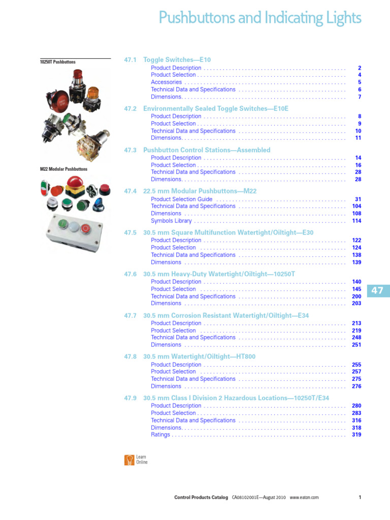 Botones EATON | PDF | Switch | Electrical Engineering