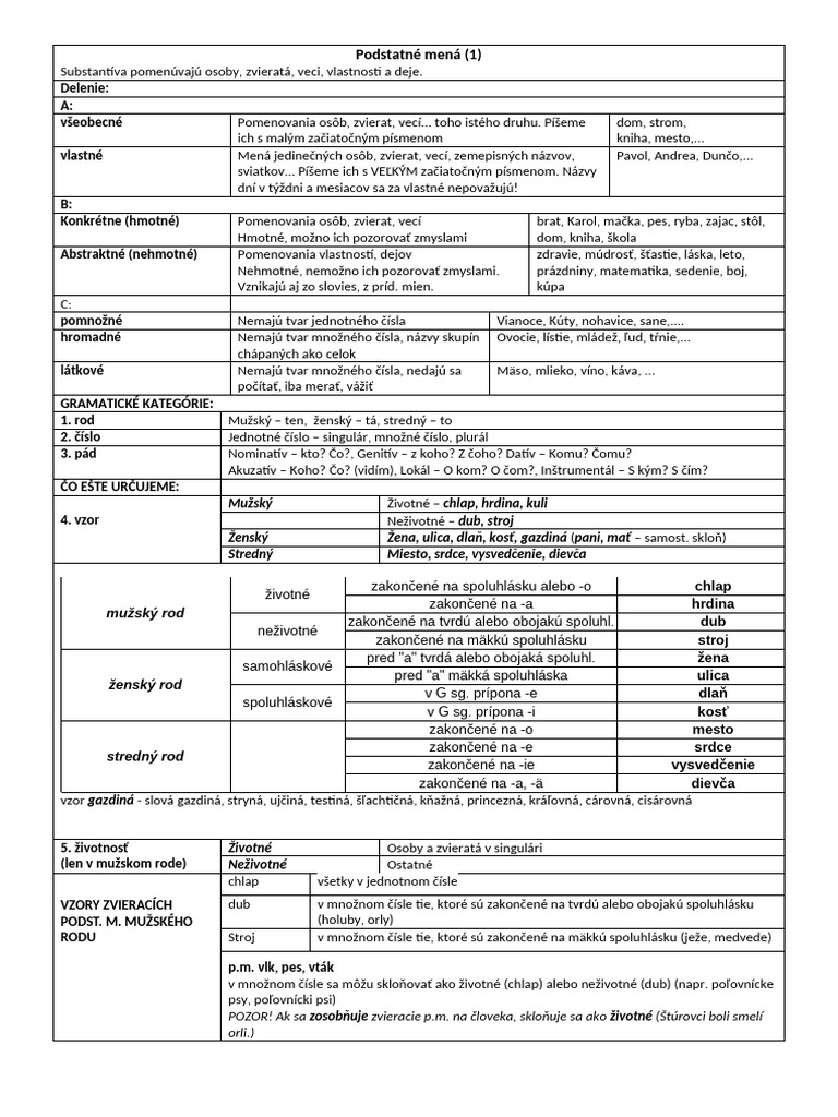 Podstatné Mená - Prehľad | PDF