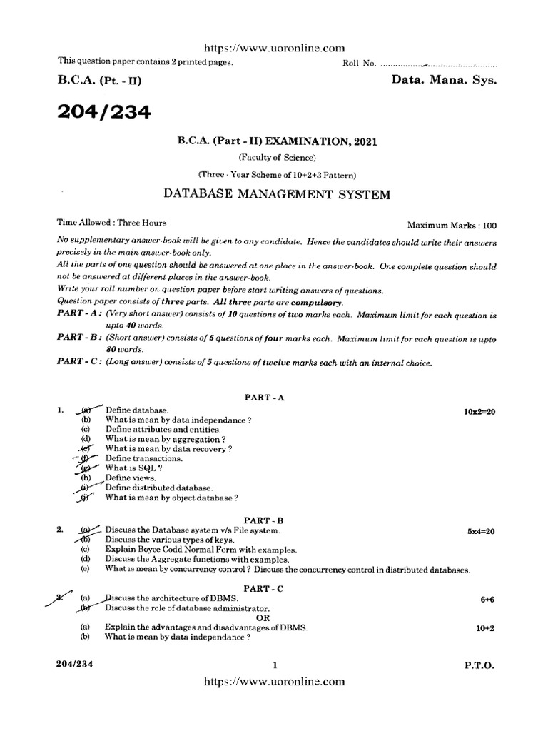 Bca Part 2 Database Management System 204 2021 | PDF