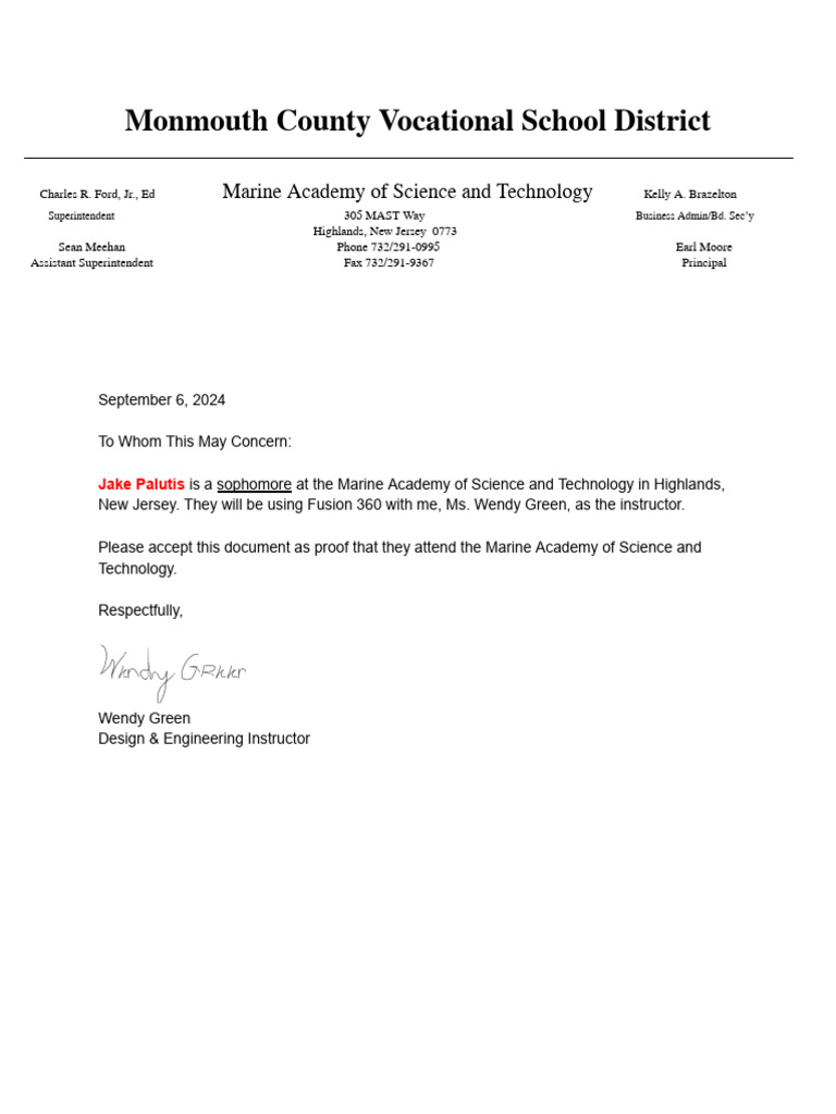Fusion Letter For Student | PDF