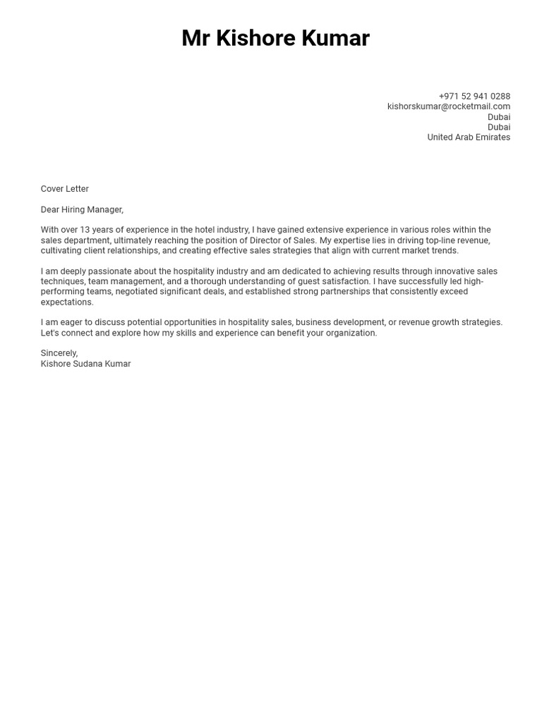 Kishore Cover Letter | PDF