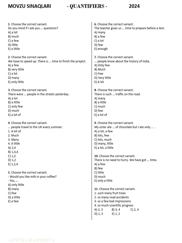 Movzu Sinaqlari 2024 - Quantifiersc | PDF