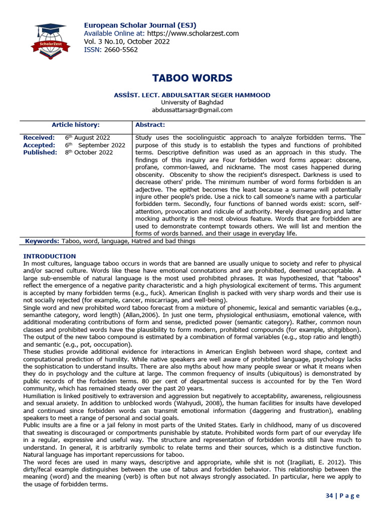 Taboo Words | PDF | Profanity | Taboo