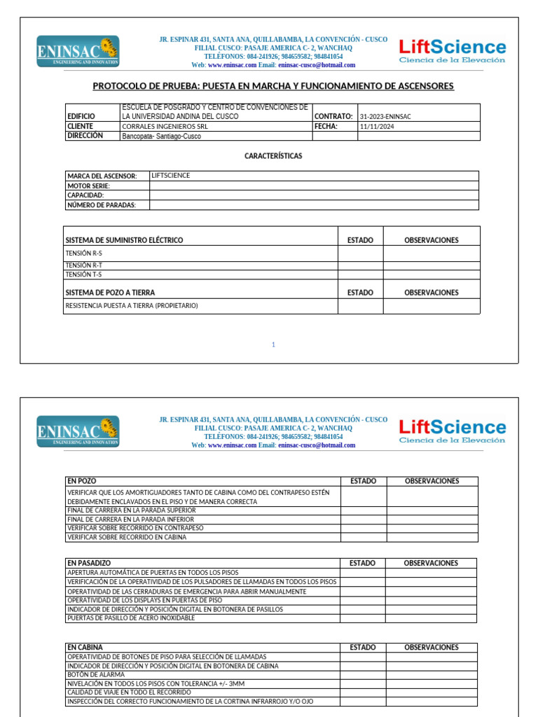PROTOCOLO ASCENSOR 1-2024 | PDF | Ascensor | Bienes manufacturados