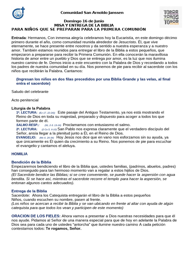 ENTREGA DE LA BIBLIA 2024 | PDF | eucaristía | Adoración Cristiana Y Liturgia