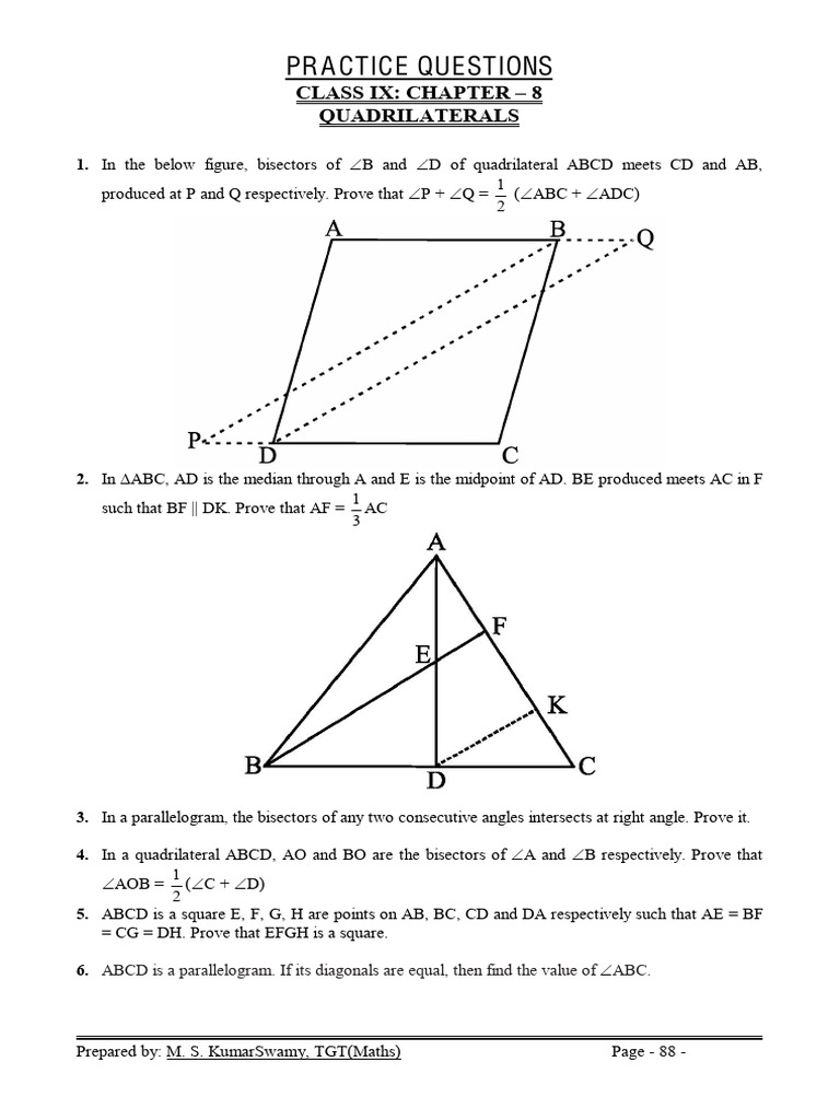 Quadrilateral Question Bank | PDF | Rectangle | Perpendicular