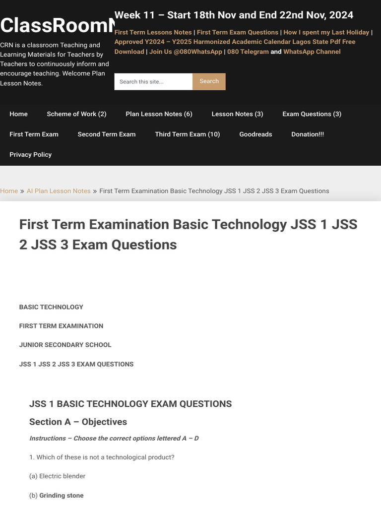 Classroomn: First Term Examination Basic Technology Jss 1 Jss 2 Jss 3 Exam Questions | PDF ...