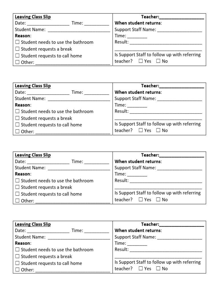 Leaving Class PINK Slip | PDF