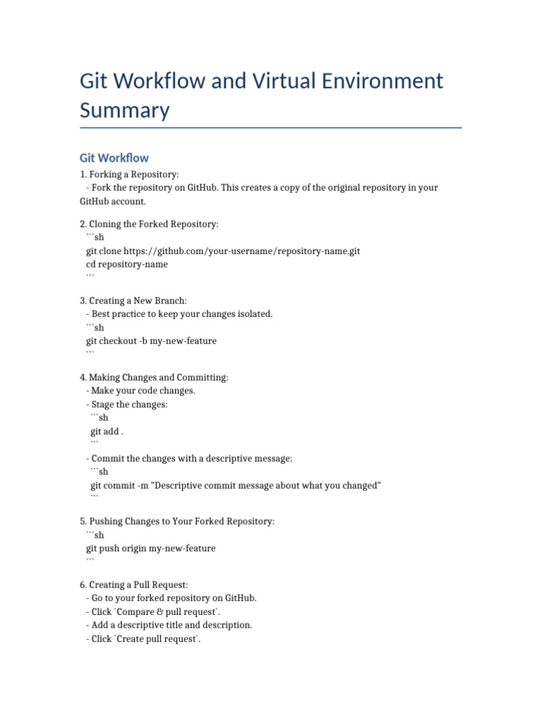 Git_Workflow_and_Virtual_Environment_Summary | PDF | Information Technology | Computing