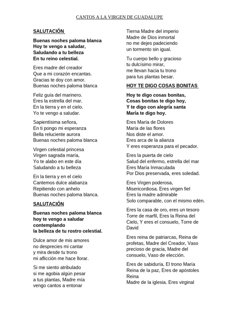 Cantos Virgen de Guadalupe | PDF | María, madre de Jesús | Amor