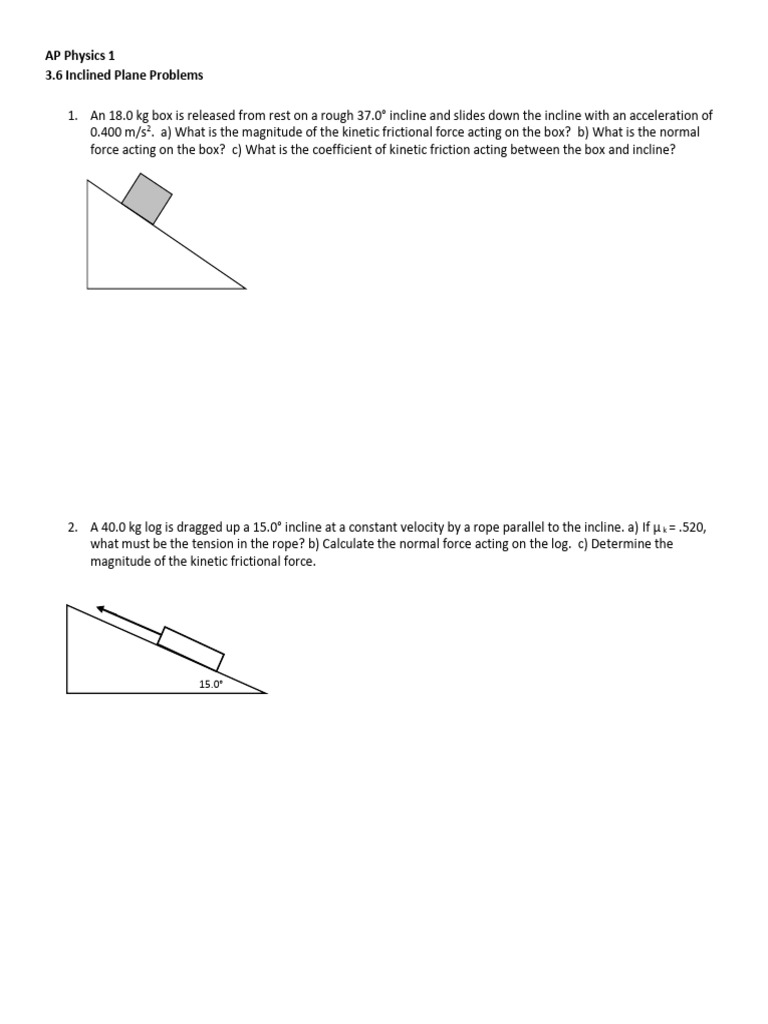 AP Physics 1 Inclined Planes Worksheet | PDF