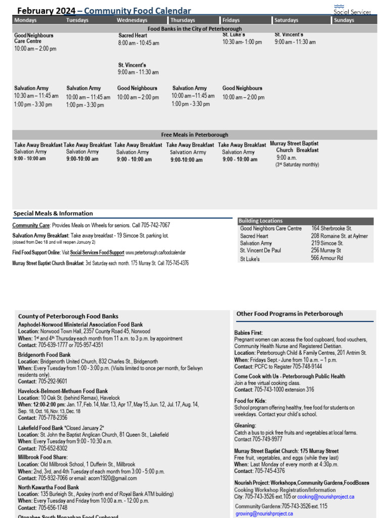 City of Ptbo Food Calendar Feb 2024 | PDF