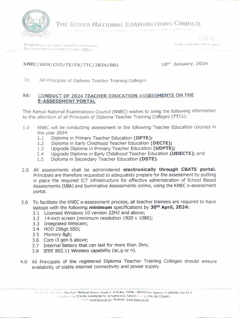 2024 KNEC E-Assessment Guidelines | PDF