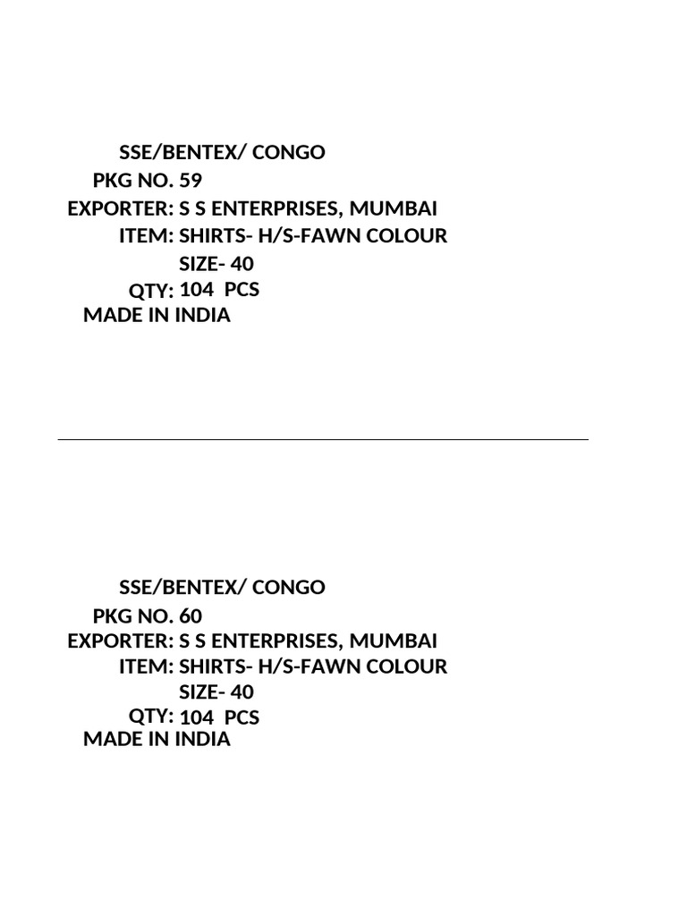 Sh Marks Shirts- 59 to 68 Fawn Shirts | PDF