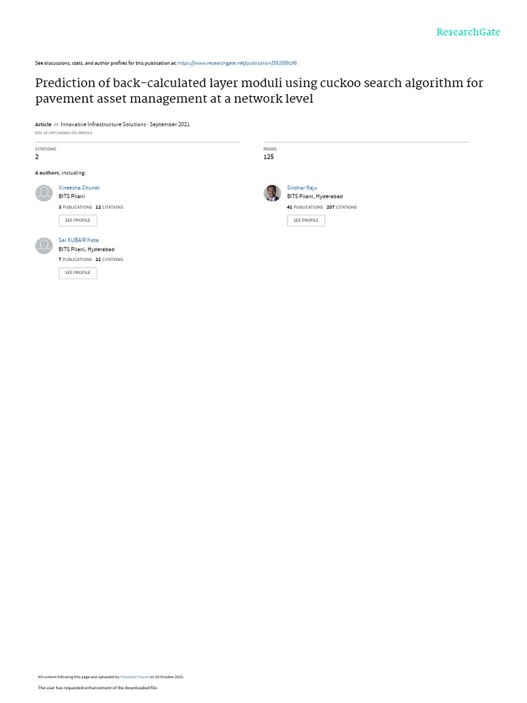 Prediction Of Back Calculated Layer Moduli Using Cuckoo Search Algorithm For Pavement Asset
