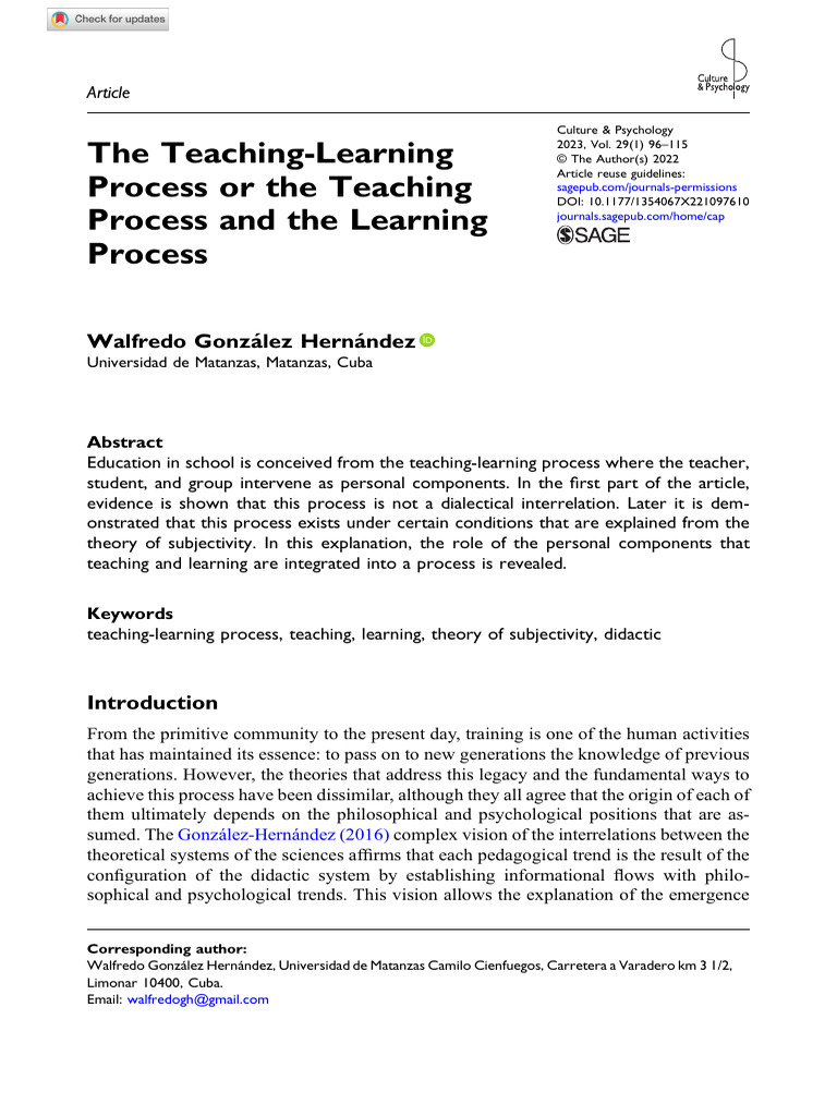 Gonzalez Hernandez 2022 The Teaching Learning Process or The Teaching Process and The Learning ...