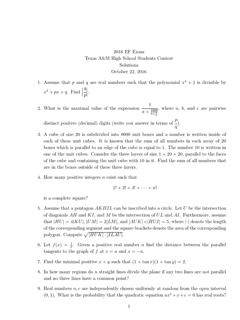 Ef Exam | PDF | Numbers | Real Number