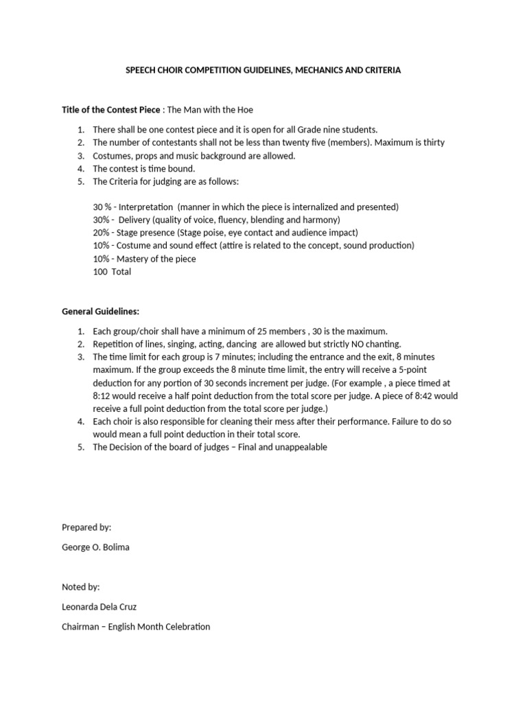 Speech Choir Competition Guidelines.24 25docx | PDF Speech Choir Competition Guidelines.24 25docx | PDF