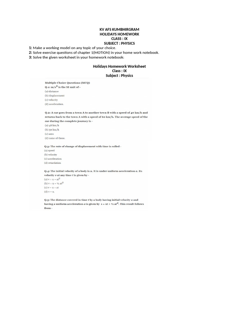 hhw class 9 phy | PDF | Acceleration | Velocity