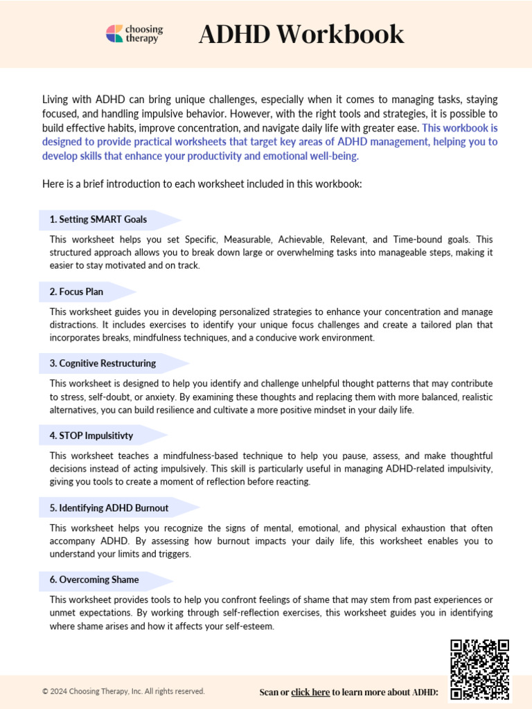 ADHD Worksheet Bundle | PDF | Occupational Burnout | Goal