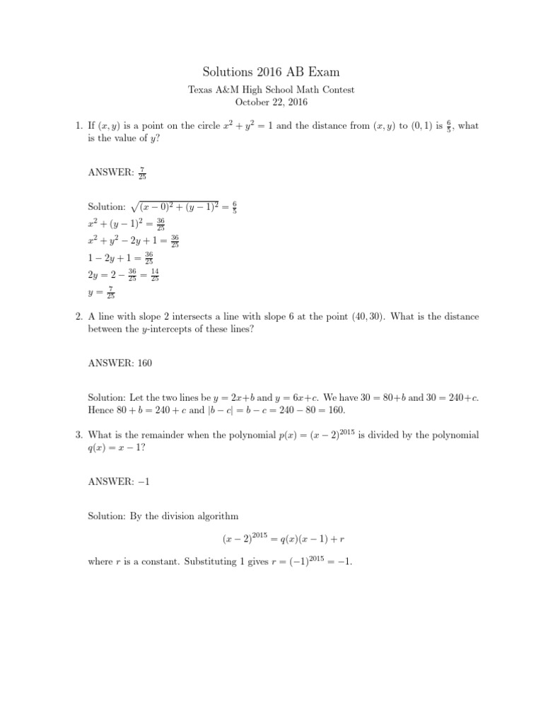 Ab Exam Solutions | PDF | Mean | Polynomial