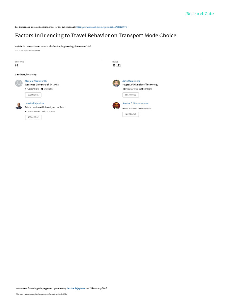 Factors Influencing To Travel Behavior On Transpor | PDF | Survey ...