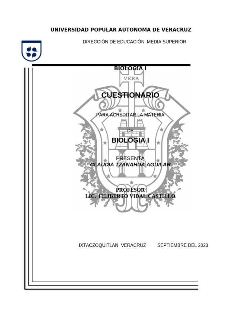 Hoja de Presentación Biología I UPAV | PDF