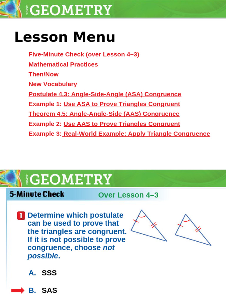 4-4 Lesson Presentation Proving Triangles Congruent ASA AAS | PDF ...