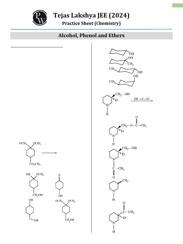 Alcohol, Phenol and Ethers _ Practice Sheet __ Lakshya JEE 2024 | PDF ...