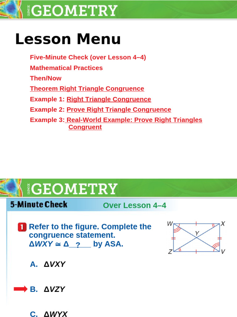 4-5 Lesson Presentation Proving Right Triangles Congruent | PDF ...