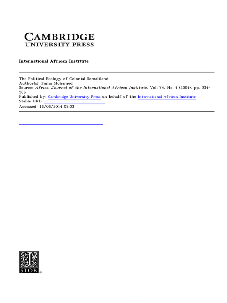 The Political Ecology of Colonial Somaliland | PDF | Agriculture ...