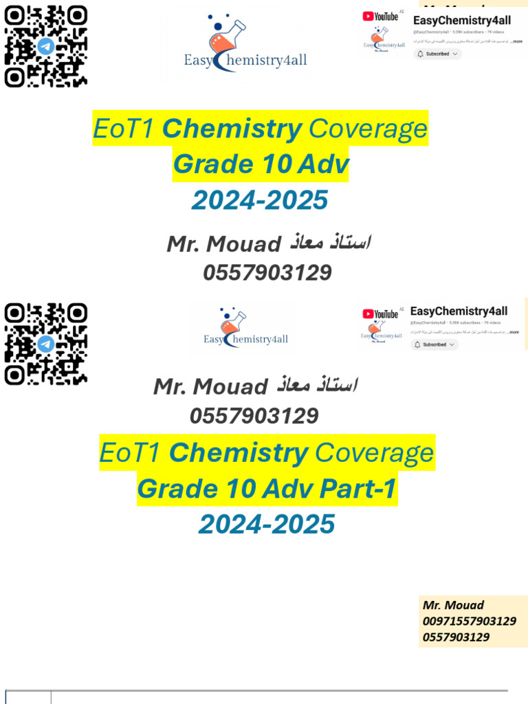 EoT1 Chemistry Coverage - 10 Adv - 24-25 | PDF | Chemical Polarity ...