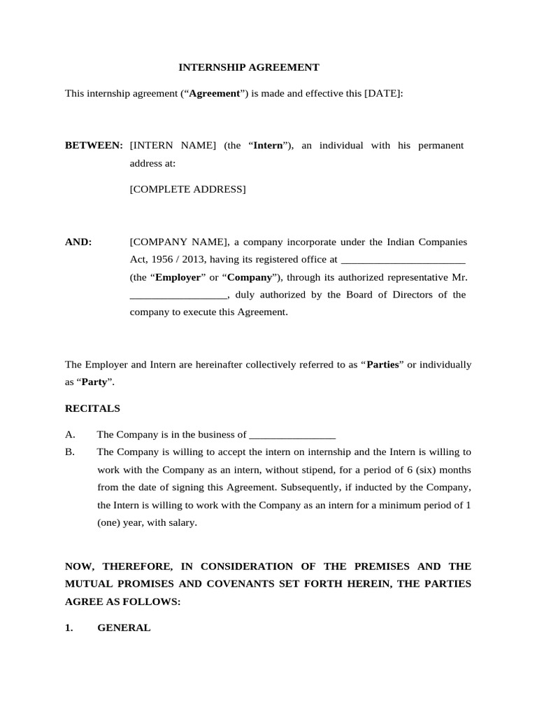 Internship Agreement | PDF | Internship | Job Hunting