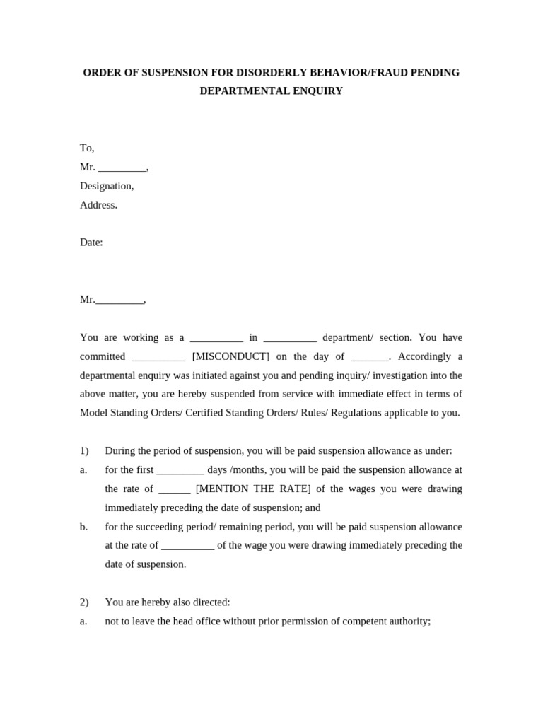 Order of Suspension For Disorderly Behavior | PDF