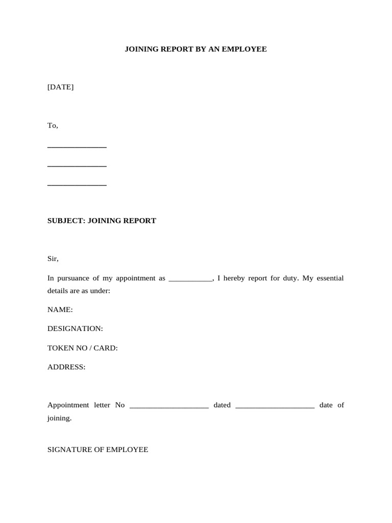 Joining Report by An Employee | PDF